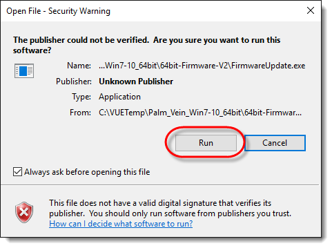 Install the palm vein firmware update
