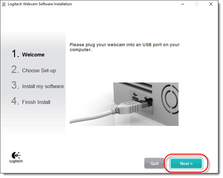 Install the Logitech camera software and hardware