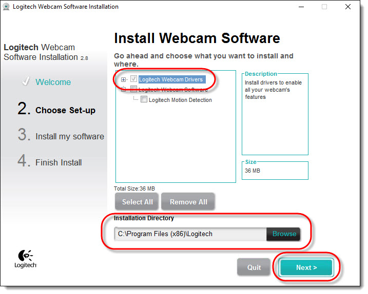 Install the Logitech camera software and hardware