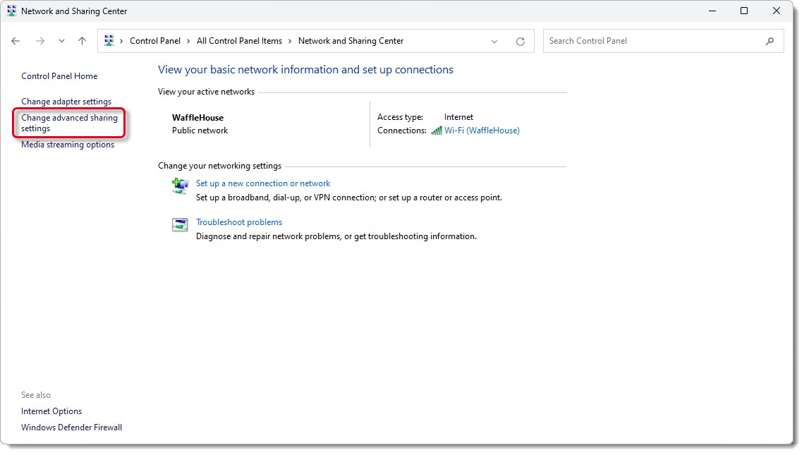 Set network location on the server